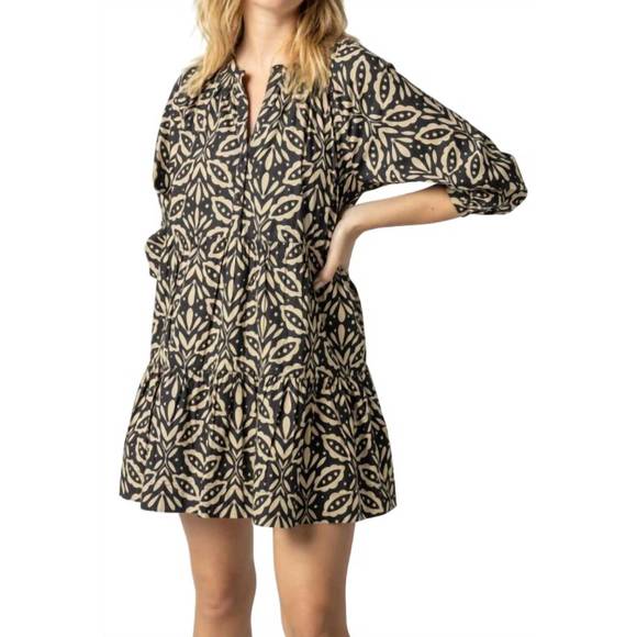 Lilla P | Dresses | New Lilla P Tiered Split Neck Dress In Khaki Motif ...